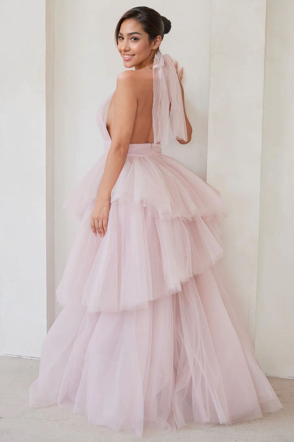 REINA | Halter Neck Tulle Blush Formal Dress – Envious Bridal & Formal
